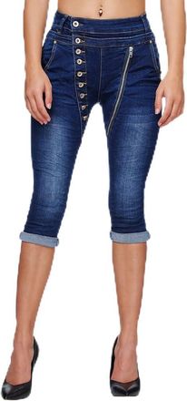 Elara Damen 3/4 Jeans Slim High Waist Capri Hose Chunkyrayan CEL05D1 Dunkelblau-48 (4XL)