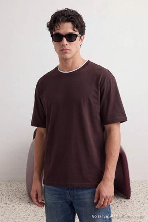 Trendyol MAN Herren Braun Einfarbig Kurz Relaxed Fit T-Shirts