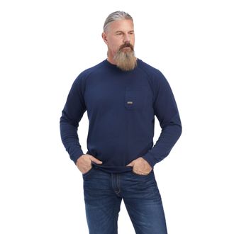 Ariat Mens Rebar Cotton Strong T-Shirt Long Sleeve in Navy, Size Medium, by Ariat