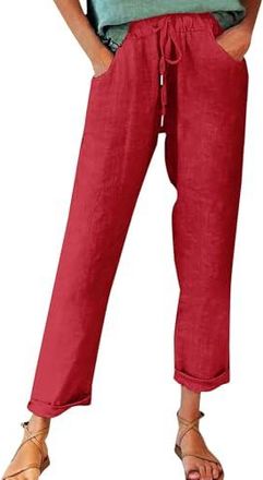 Generic Pantalon en Lin Femme Fluide Large Elegant Womens Autumn Fragrant Linen Print Casual Pants Perfect for Spring Comfortable and Trendy for Relaxed Days 