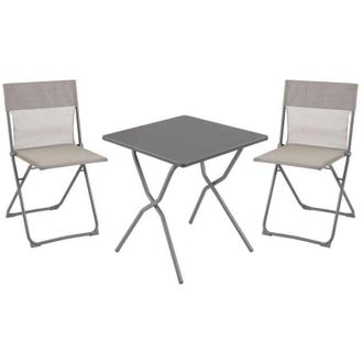 Lafuma Mobilier Set 1 quadratischer klappbarer Gartentisch, 2 ultrakompakte Klappst&uuml;hle - Balcony - Acier - Gris Titane - Lafuma Mobilier