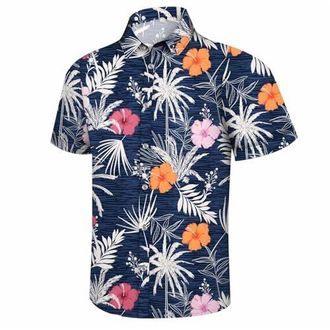 Generic Chemise hawa&iuml;enne &agrave; manches courtes pour homme - Sans plis - Boutonn&eacute;e - &Eacute;vacuation de lhumidit&eacute; - S&eacute;chage rapide - Imprim&eacute; d&eacute;contract&eacute; - Haut color&eacute; 