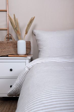 jilda-tex Leinenbettwäsche Uni Leinen Bettwäsche 135x200 cm + 80x80 cm 100% Leinen (Streifen-Sand, 135 x 200 cm)