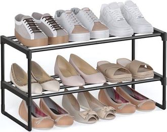 Songmics LSA202B01 Étagère à chaussures à 2 niveaux, en métal, rangement à chaussures, verticale ou inversée, pour 6 à 9 paires de chaussures, empilable, pour 