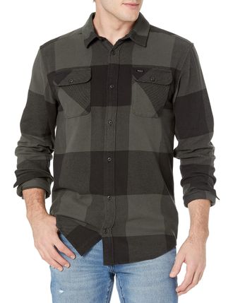 Rvca Herren Lang&auml;rmeliges Flanellhemd mit Knopfleiste in Standard-Passform Hemd mit Button-Down-Kragen, L/S Flanell/Olivgr&uuml;n, L