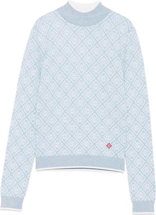 Casablanca Femme, Pulls, Bleu, Taille: 38 FR Pull à Col Roulé Monogramme Bleu