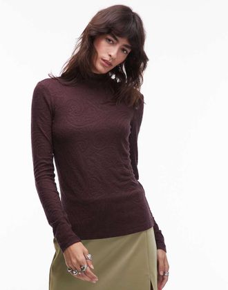& Other Stories Top manches longues effet seconde peau en jersey style jacquard - Marron-Brown