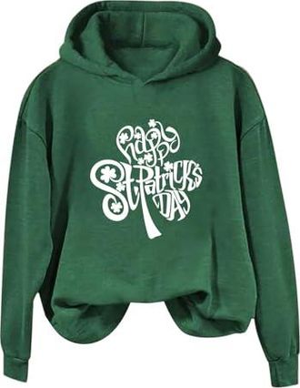 Generic Sweat à capuche pour la Saint-Patrick pour femme avec motif trèfle porte-bonheur - Manches longues - Coupe ample, vert menthe, 3XL