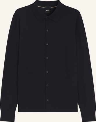 HUGO BOSS Strickjacke H-Helbert Regular Fit blau