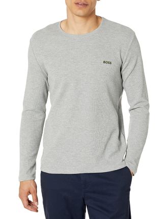 BOSS Herren Langärmeliges Waffelhemd Hemd, Wet Cement Grey, Klein