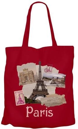Fabulous Tote Bag Sac Shopping en Toile Rouge - Paris Collage France Ville Tour Eiffel Louvre - 10 L
