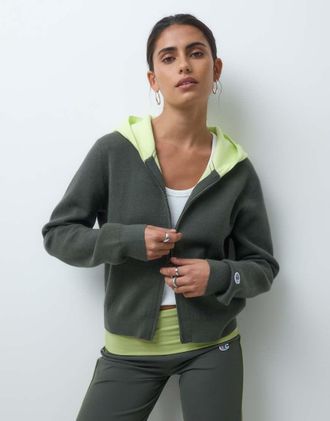 Champion Future Memories kurze Strickjacke mit durchgehendem Rei&szlig;verschluss und Kapuze in Gr&uuml;n