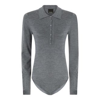 Pinko Pinko, Femme, Tops, Gris, Taille: 42 FR Pull en maille fine &agrave; col &eacute;tal&eacute;