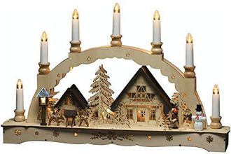Konstsmide Holzsilhouette sieben Kerzen, Naturfarben, 5V Innentrafo/batteriebetrieben, 17 warm weiße Dioden - 3254-100