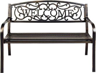 Costway Gartenbank Parkbank mit Welcome, 3 Sitzer Metallbank Gusseisen, Eisenbank Stahlrahmen, Sitzbank belastbar bis 320kg, Ruhebank mit Rückenlehnen