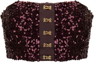 Elisabetta Franchi Femme, Tops, Brun, Taille: 38 FR Sequin Sleeveless Top