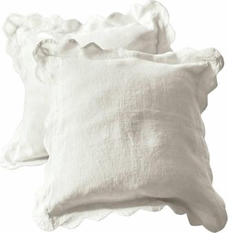 Loberon Kissenhülle 2er Set Fontienne, hübscher Muschelsaum, Nostalgie-Look, Schlichtes Design, Kissenbezug, Ostern, Osterdeko, Ostertextilien, Leinen, weiß