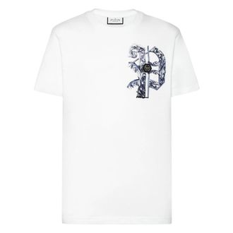 Philipp Plein Homme, Tops, Blanc, Taille: 3XL T-Shirt Round Neck SS Skull
