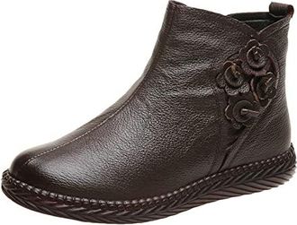 Generic Bottes dhiver Femme Bottines Pieds Larges Femme Mode Automne Hiver Femmes Bottines Plat Fond Souple antidérapant Confort côté Fermeture éclair Fleurs 