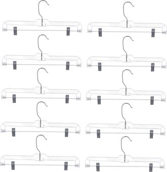 PartyKindom 10 Stück Teiliges Verstellbare Rockbügel mit Clips rutschfeste Hosenbügel aus Transparentem Material Platzsparend für Kleiderschrank für Röcke Hosen S