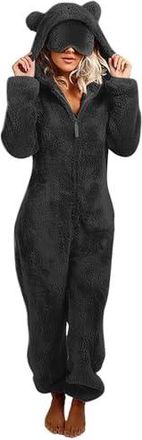 Generic Combinaison dhiver en polaire pour femme - Combinaison en polaire pour femme - Fermeture &eacute;clair - V&ecirc;tement de nuit confortable - Pyjama &agrave; capuche - V&ecirc;