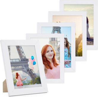 Photolini Bilderrahmen 13x18 Weiß Holz MDF, 5er Set breite Bilderrahmen 18x13, Fotorahmen 13 x 18 cm mit Acrylglas, Picture Frame 18x13 zum Aufhängen & Aufstell