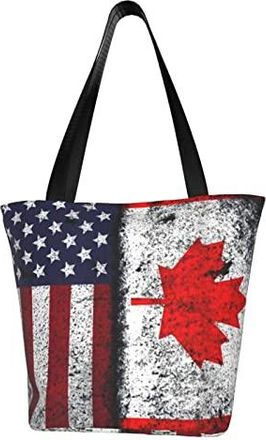 AOOEDM Drapeau canadien am&eacute;ricain r&eacute;utilisable sac d&eacute;picerie sac &agrave; provisions d&eacute;contract&eacute; sac &agrave; bandouli&egrave;re sac &agrave; main pour hommes femmes ECO march&eacute; sac de p