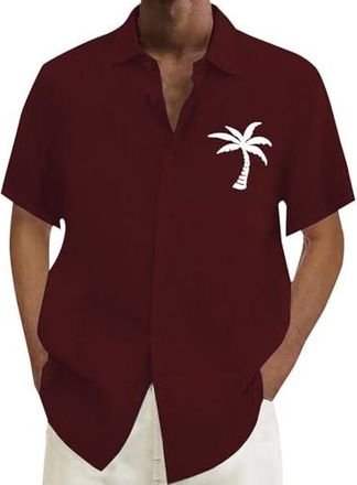 Generic Chemise d&eacute;t&eacute; &agrave; manches courtes pour homme - Coupe droite - En lin - Perm&eacute;able &agrave; lair - Pour les vacances - Chemise de plage avec boutonni&egrave;re - Pour l&eacute;