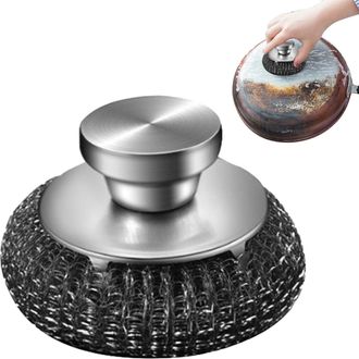 Generic Metall-Schrubber f&uuml;r die Reinigung von Geschirr, Stahlwolle mit langem Griff, Schrubber f&uuml;r Stahlgeschirr, Abnehmbarer Metallschwamm, Pads aus Stahlwo