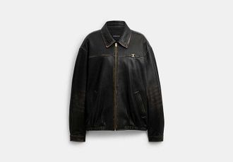 Coach Eingetragene Oversized Lederjacke Mit Heritage-C-Plakette