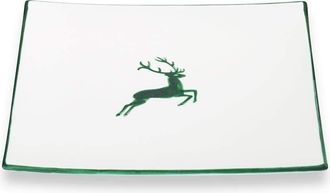 Gmundner Keramik Speiseteller Gr&ouml;sse: l= 26 cm x b= 26 cm x h= 2.2 cm gr&uuml;ner Hirsch Geschirr, handgemacht in &Ouml;sterreich