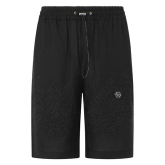 Philipp Plein Bestickte Leinen-Bowling-Shorts Tattoo Strass - - Shorts - Herren - Schwarzk - 3XL