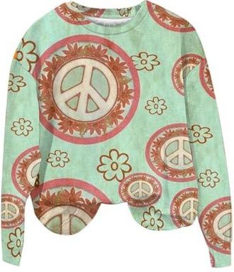 Generic Sweats à col rond pour femme - Décontracté - Peace and Love - Motif floral - Imprimé floral - Sweat à capuche pour femme, vert menthe, L