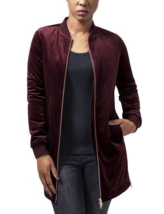 Urban Classics Damen Jacke Ladies Long Velvet Jacket, Gr. 34 (Herstellergr&ouml;&szlig;e: XS), Rot (Burgundy 606)