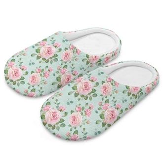 Coloranimal Pantoufles dint&eacute;rieur r&eacute;utilisables en coton pour femme - Pour chambre dinvit&eacute;s - Chaussures dint&eacute;rieur tendance &agrave; bout ferm&eacute;, Rose printani&egrave;re, 35.5/