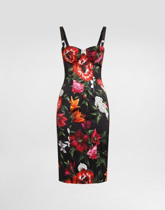 Dolce & Gabbana Kleid Aus Satin Mit Blumenprint - Frau Kleider Drucken 36