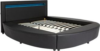 Vente-Unique Lit rond 180 x 200 cm - Avec LEDs - Simili - Noir - ABULIS III