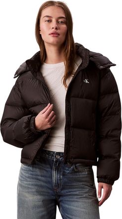 Calvin Klein Damen Pufferjacke Essential Midweight mit Kapuze, Schwarz (Black), 2XS
