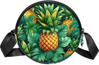 Generic Sac &agrave; bandouli&egrave;re rond rond pour femme, motif ananas artistique, avec fermeture &eacute;clair, bretelles r&eacute;glables, style d&eacute;contract&eacute;