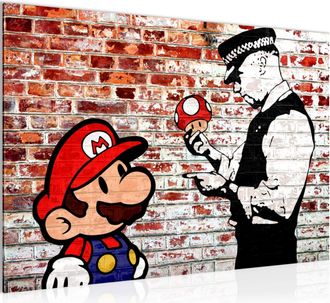 Runa Art Bild Mario and Cop Modern Wandbilder Jugendzimmer Wohnzimmer 1 Teilig - Made In Germany - Street Art Bunt Flur 303015b