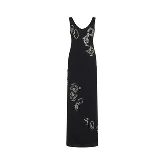 Dries Van Noten Crepe Long Embroidered Dress - - Dresses - Damen - Schwarzk - XS