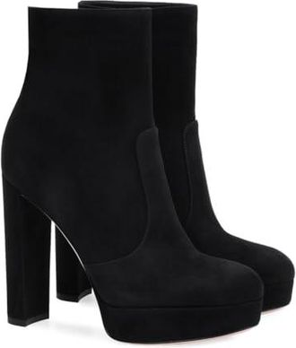 Generic Bottines Habillées à Bout Rond et Talon Bloc pour Femme, Bottines Courtes à Plateforme et Fermeture éclair Latérale Bottine Confortables en Daim pour 