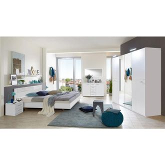PEGANE Chambre adulte complète, coloris blanc, rechampis verre blanc + chrome - Dim : 180 x 200 cm Pegane