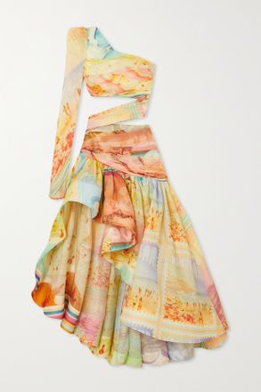 Zimmermann Tama Asymmetrisches Maxikleid Aus Bedrucktem Organza Aus Einer Leinen-seidenmischung Mit Cut-outs - Gelb