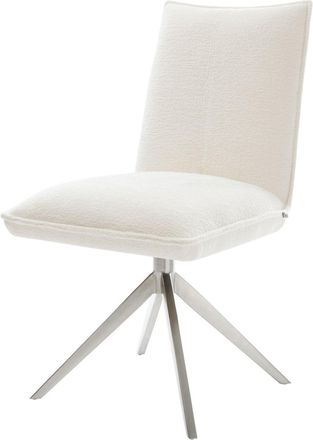 DELIFE Esszimmerstuhl Lelio-Flex Kreuzgestell breit Edelstahl Boucl&eacute; Soft Beige 360&deg; drehbar Wippfunktion Taschenfederkern
