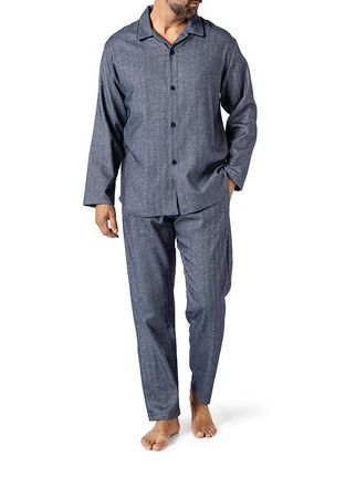 Novila Herren Pyjama blau Flanelle Gemustert