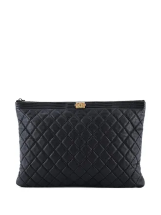 Chanel Boy O Case Quilted Caviar Large clutch bag - Schwarz