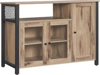 Vasagle Meuble de Rangement, avec 3 Portes, 33 x 110 x 75 cm, Style Rustique, Marron et Noir