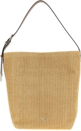 Pinko Pinko, Femme, Sacs, Beige, Taille: ONE Size Love Birds Raffia Bucket