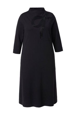 Ulla Popken Midikleid Punto-Midikleid Perlen A-Linie Stehkragen 3/4-Arm